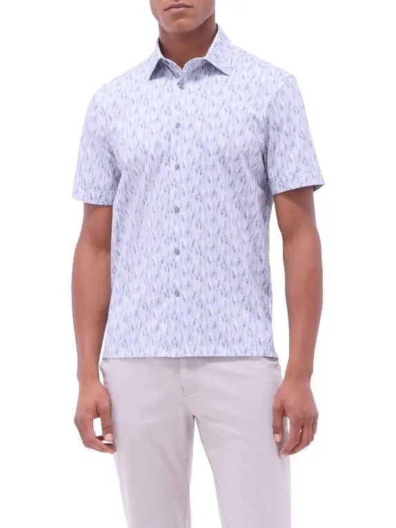 Bugatchi Milo Ooohcotton® Feather Print Short Sleeve Button-up Shirt - Sand