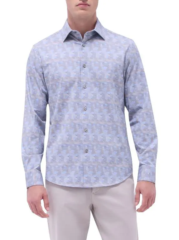 Bugatchi Jimmy Ooohcotton® Abstract Print Button-up Shirt - Blue/ Almond