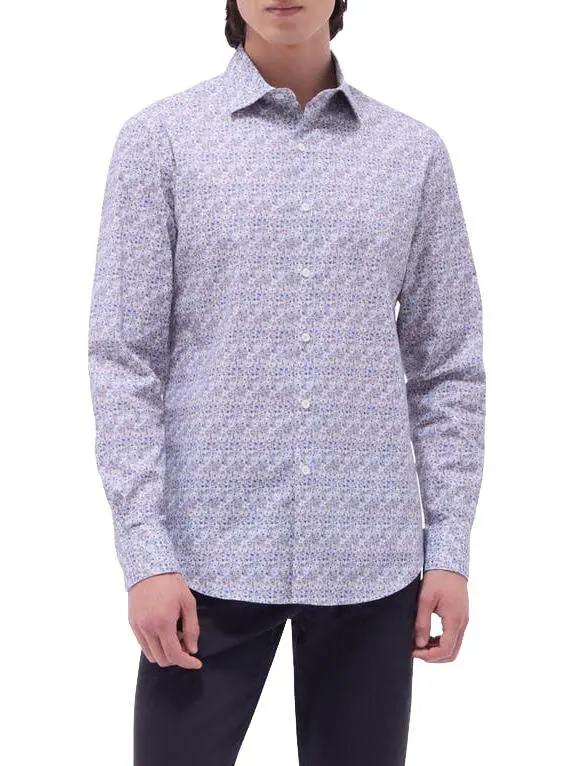 Bugatchi Axel Abstract Floral Shaped Fit Stretch Cotton Button-up Shirt - Almond