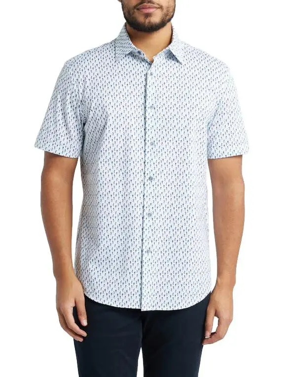 Bugatchi Miles Ooohcotton® Golfer Print Short Sleeve Button-up Shirt - Ice