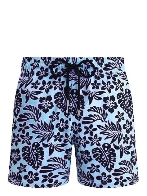 Vilebrequin Stretch Short Swim Trunks Jungle Leaves - Blue