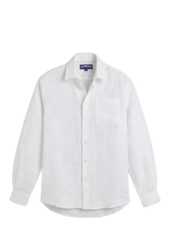 Vilebrequin Linen And Cotton Shirt Turtle Monogram Shirt Caroubis - White