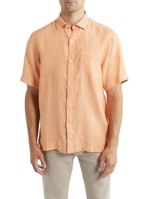 Tommy Bahama Paradise Breezer Short Sleeve Linen Button-up Shirt - Bright Apricot