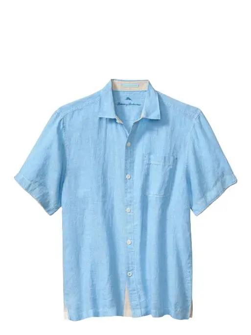 Tommy Bahama Paradise Breezer Short Sleeve Linen Button-up Shirt - Glass Bead Blue