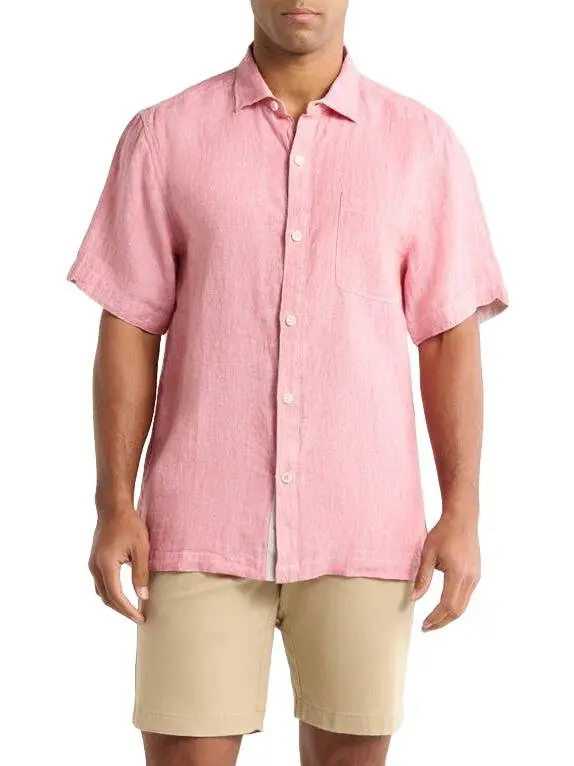 Tommy Bahama Paradise Breezer Short Sleeve Linen Button-up Shirt - Red Sunset