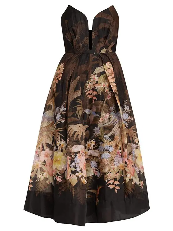 Zimmermann Illuminate Strapless Midi Dress - Black Tropical