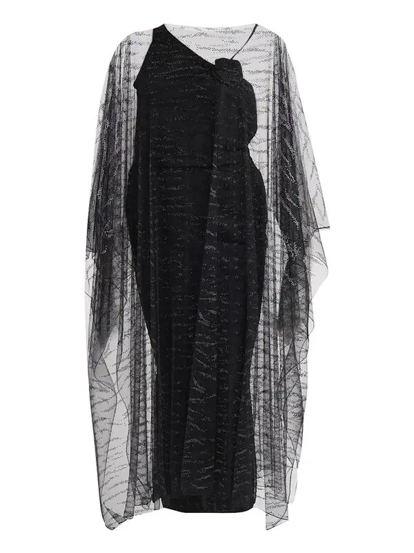 Giorgio Armani Crystal Embellished Sheer Cape - Black