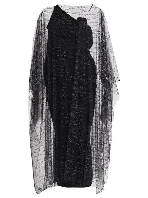Giorgio Armani Crystal Embellished Sheer Cape - Black