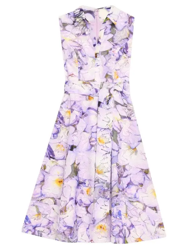 Badgley Mischka Sleeveless Floral Lace Midi Dress - Lilac Multi