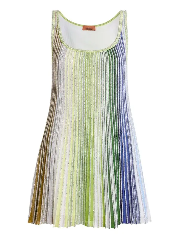 Missoni Sleeveless Paillette Stripe Knit Mini Dress - Green White