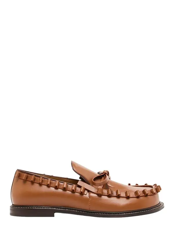 JW Anderson Ruffle Leather Loafers - Tan