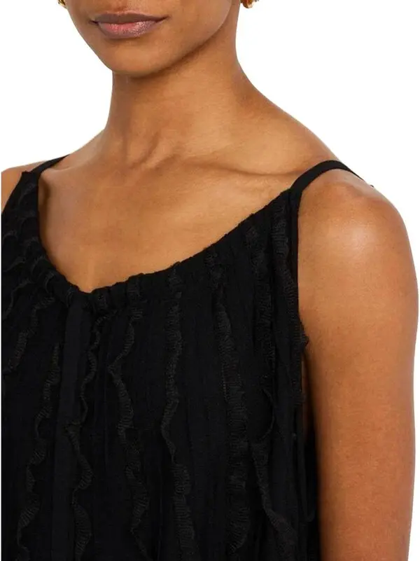 Emporio Armani Ribbed Ruffle-trim Halter Tank - Black