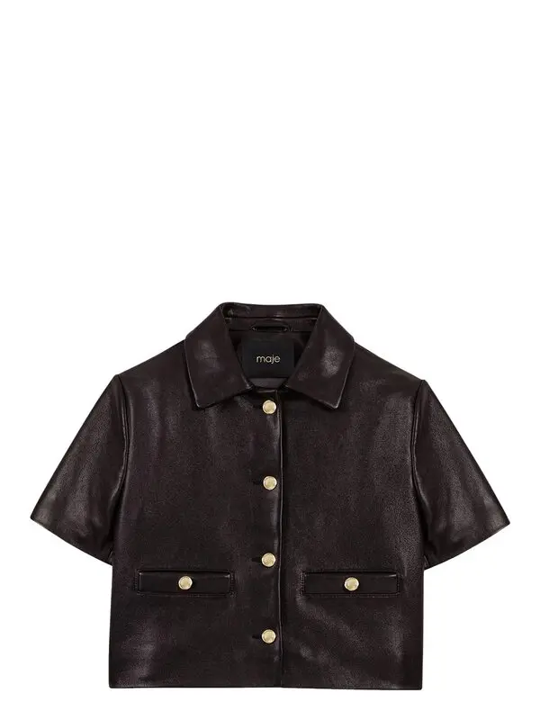 Maje Valdom Short Sleeve Leather Blazer - Black