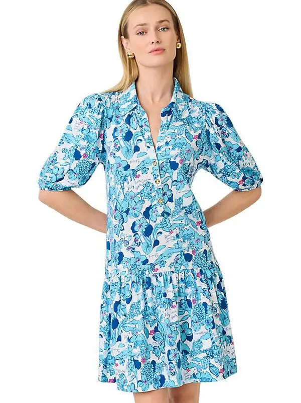 LILLY PULITZER Bingley Shirt Dress - Capri Blue North Carolina Destination
