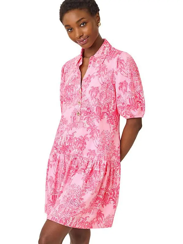 LILLY PULITZER Bingley Shirt Dress - Conch Shell Pink Palm Beach Destination