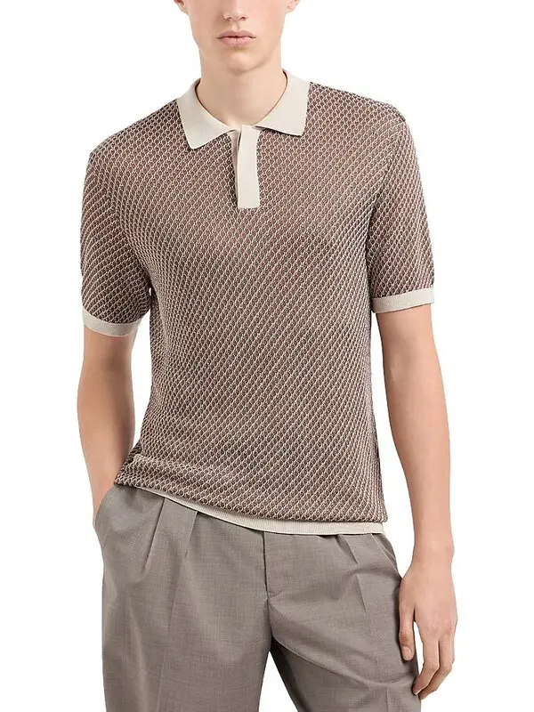 Emporio Armani Knit Jacquard Polo Sweater - Beige