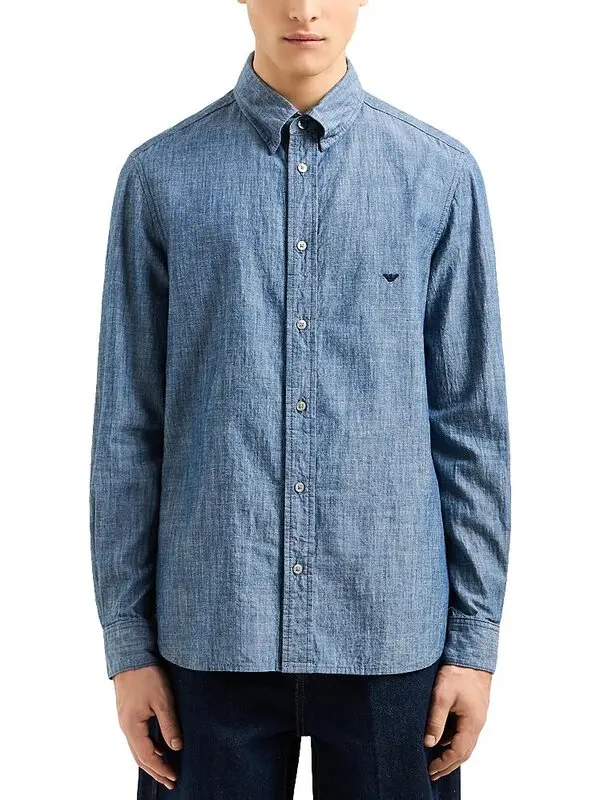 Emporio Armani Chambray Regular Fit Button Down Shirt - Subdued Blue