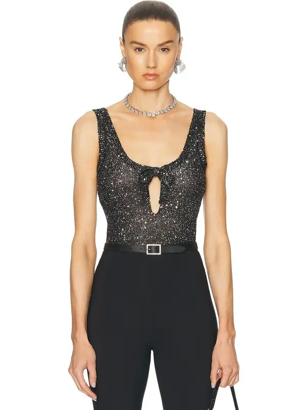 Alessandra Rich Sequin Tank Top - Black & Silver