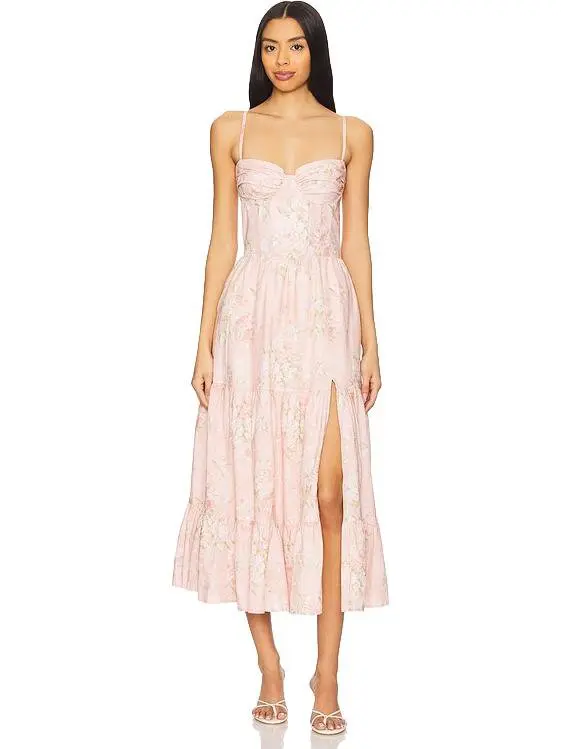V. CHAPMAN Lorenza Midi Dress - Light Pink Tapestry Rose