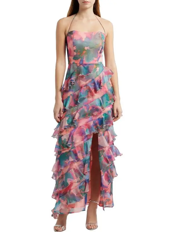 HUTCH Ruffle Maxi Dress - Peach Floral