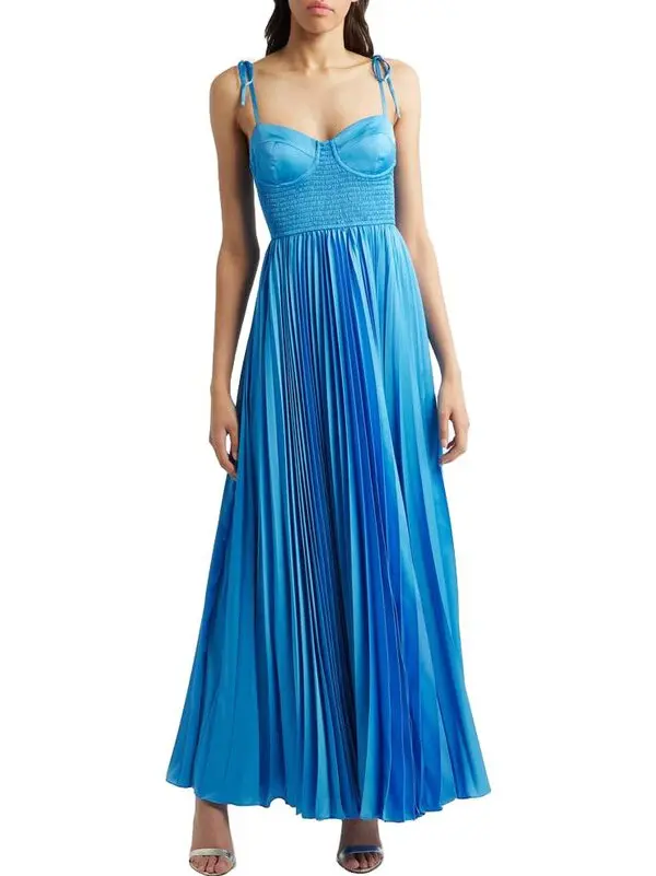 HUTCH Pleated Bustier Maxi Dress - Azure
