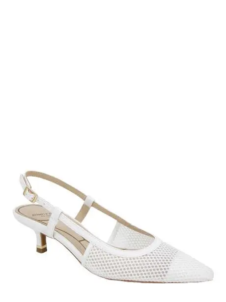KENNETH COLE Martha Kitten Heel Slingback Pump - White Mesh