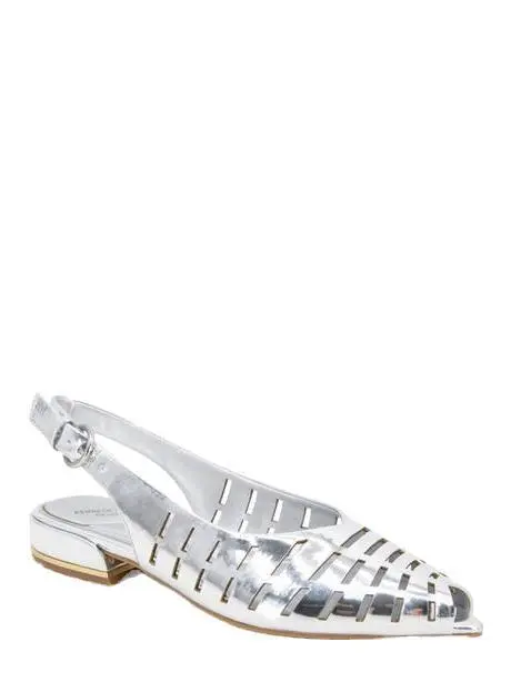 KENNETH COLE Calabra Slingback Peep Toe Flat - Silver