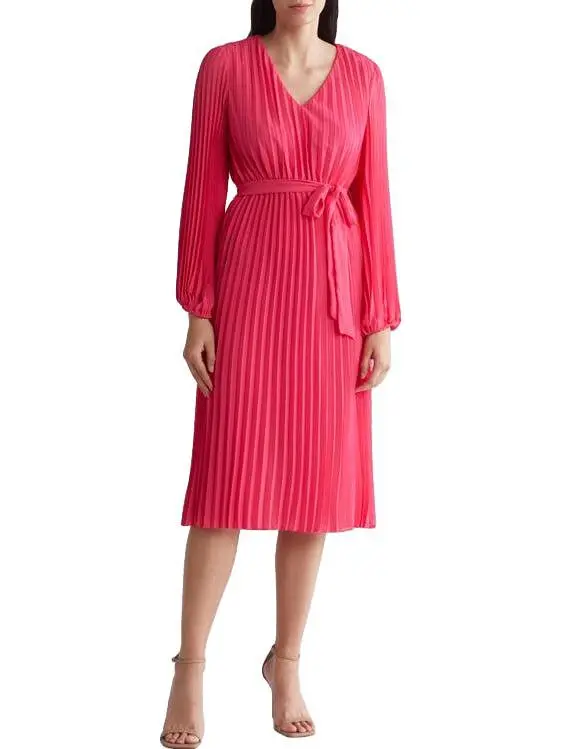 Sam Edelman Long Sleeve Plissé Dress - Pretty Pink