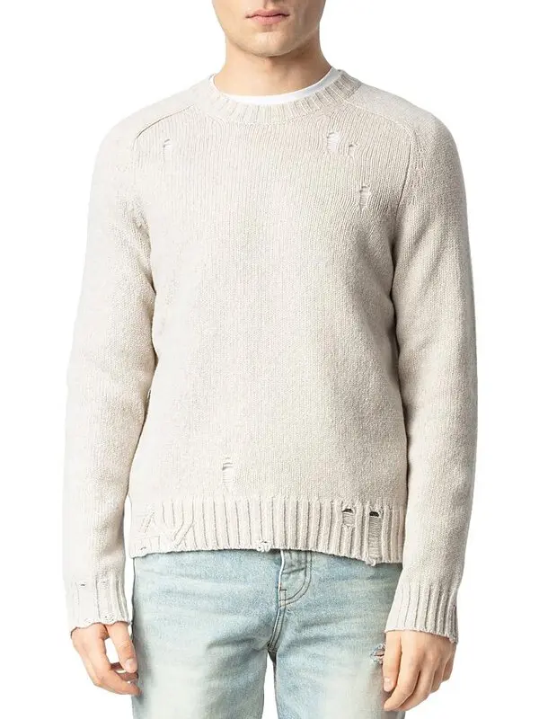Zadig&Voltaire Jordan Merino Wool Distressed Sweater - Greige