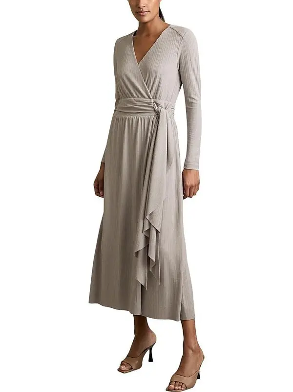 REISS Wrap Tie Jersey Midi Dress - Grey