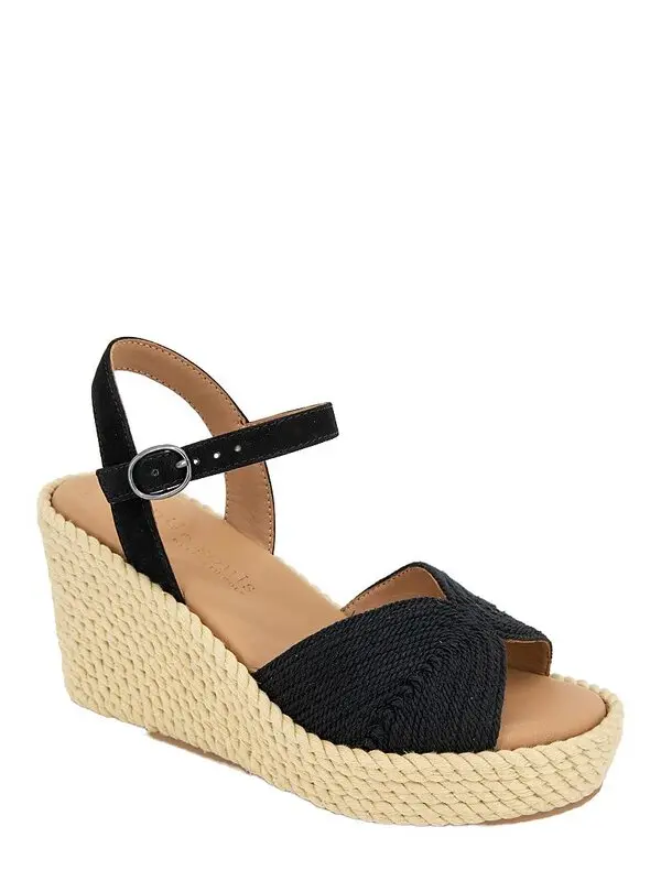 KENNETH COLE Nola Espadrille Wedge Sandals - Black Fabric