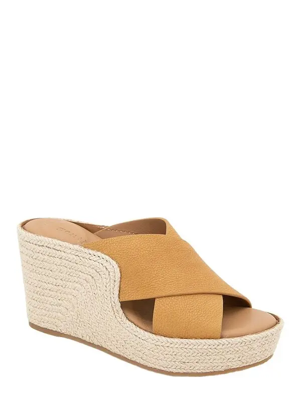 KENNETH COLE Porto Wedge Sandals - Tan Leather
