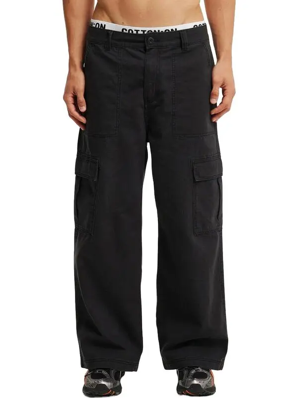COTTON ON Axel Super Baggy Cargo Pant - Jet Black