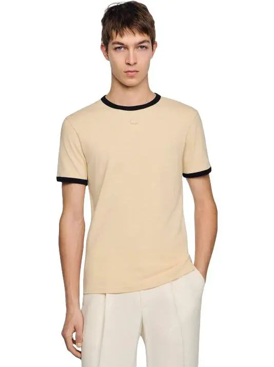 Sandro Two-tone Patch T-shirt - Sand