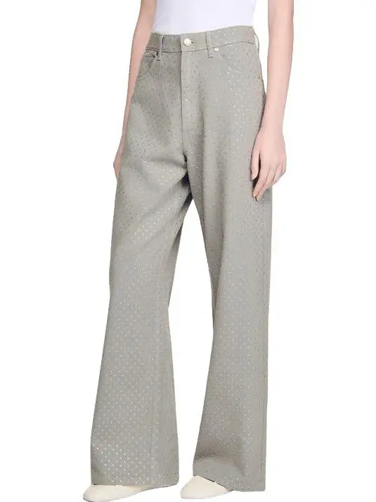 Sandro Rhinestone-embellished Wide-leg Jeans - Taupe