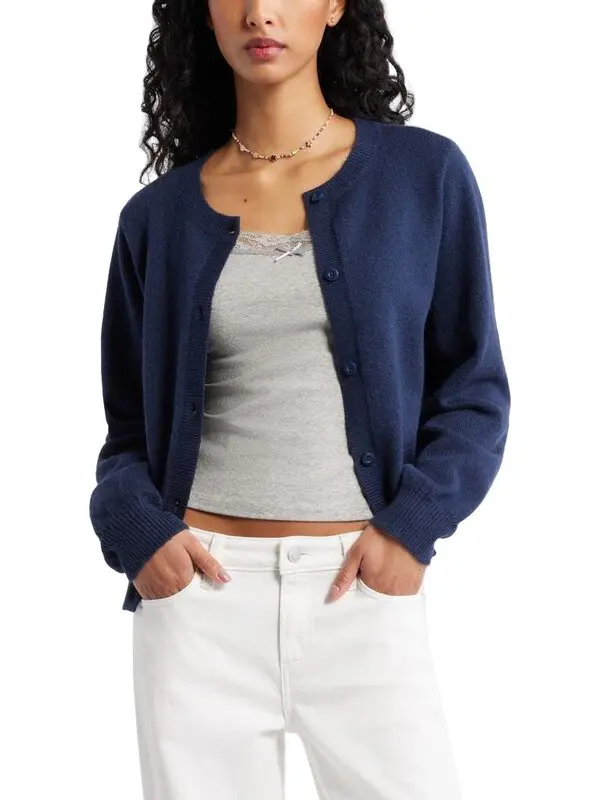 Bp. Crewneck Cotton-blend Cardigan - Navy Iris