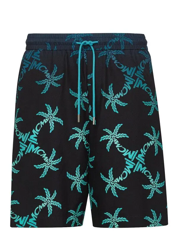 Mcm Palm Monogram Print Shorts - Navy Blazer