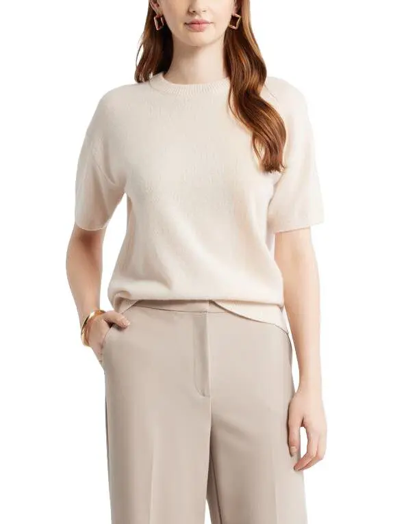 Nordstrom Short Sleeve Cashmere Crewneck Sweater - Beige Beach