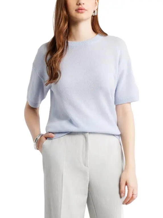 Nordstrom Short Sleeve Cashmere Crewneck Sweater - Blue Zen