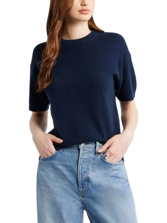 Nordstrom Short Sleeve Cashmere Crewneck Sweater - Navy Night