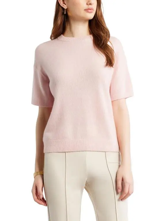Nordstrom Short Sleeve Cashmere Crewneck Sweater - Pink Dogwood