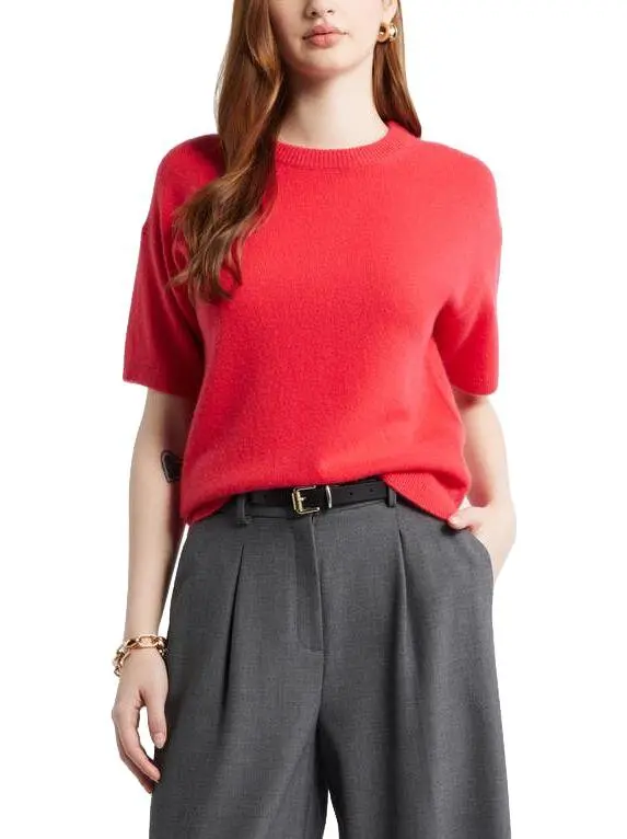 Nordstrom Short Sleeve Cashmere Crewneck Sweater - Red Saucy