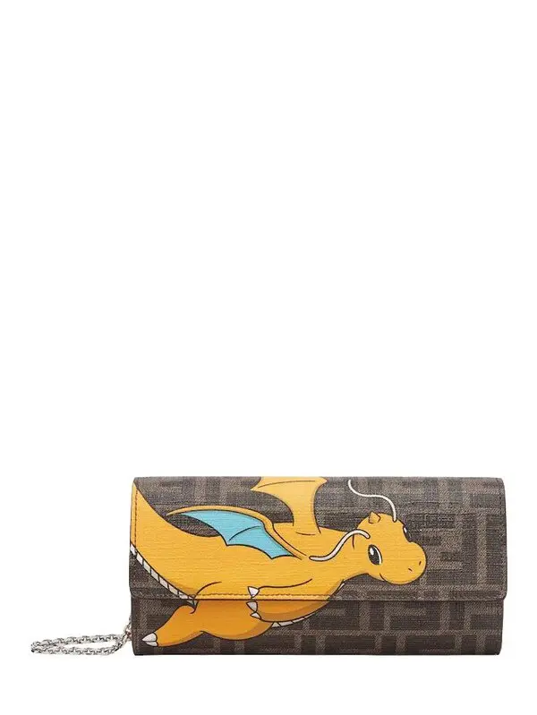 Fendi X Frgmt X Pokemon Ff Fabric Wallet Continental With Chain - Brown