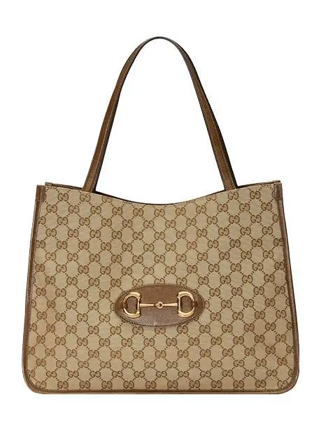 Gucci 1955 Horsebit Gg Supreme Tote - Beige/ebony
