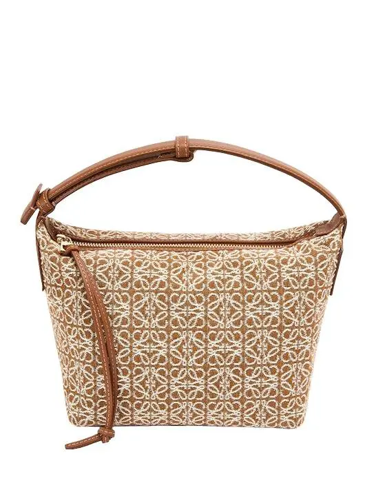 Loewe Small Cubi Bag In Anagram Jacquard And Calfskin - Tan/pecan