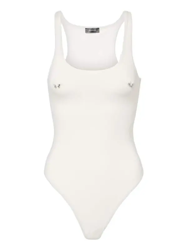 MUGLER Embellished Cotton Bodysuit - White