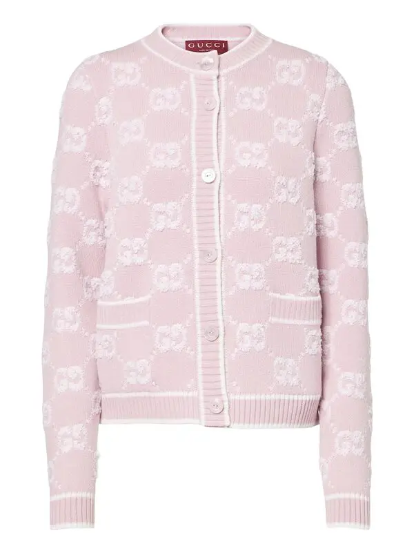 Gucci Gg Wool Bouclé Jacquard Cardigan - Pink