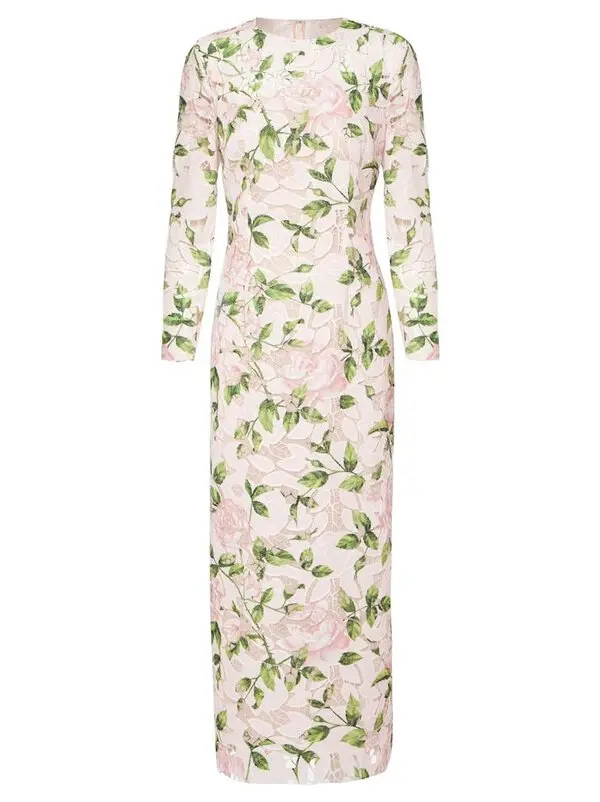 Oscar De La Renta Floral Guipure Lace Maxi Dress - Pink