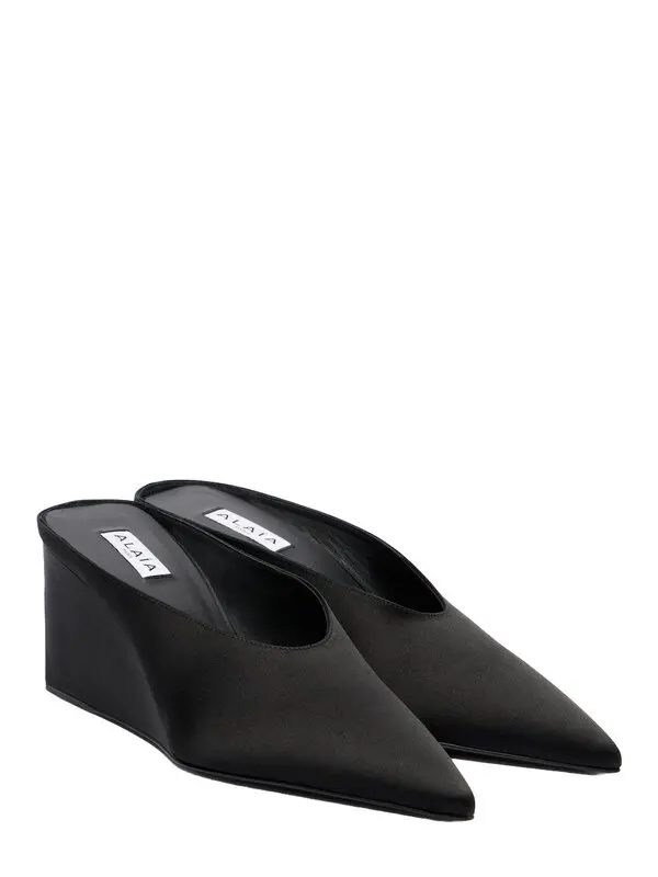 Alaïa Cube 75 Satin Wedge Mules - Black