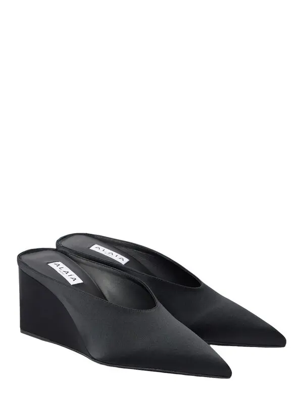 Alaïa Cube 75 Satin Wedge Mules - Blue